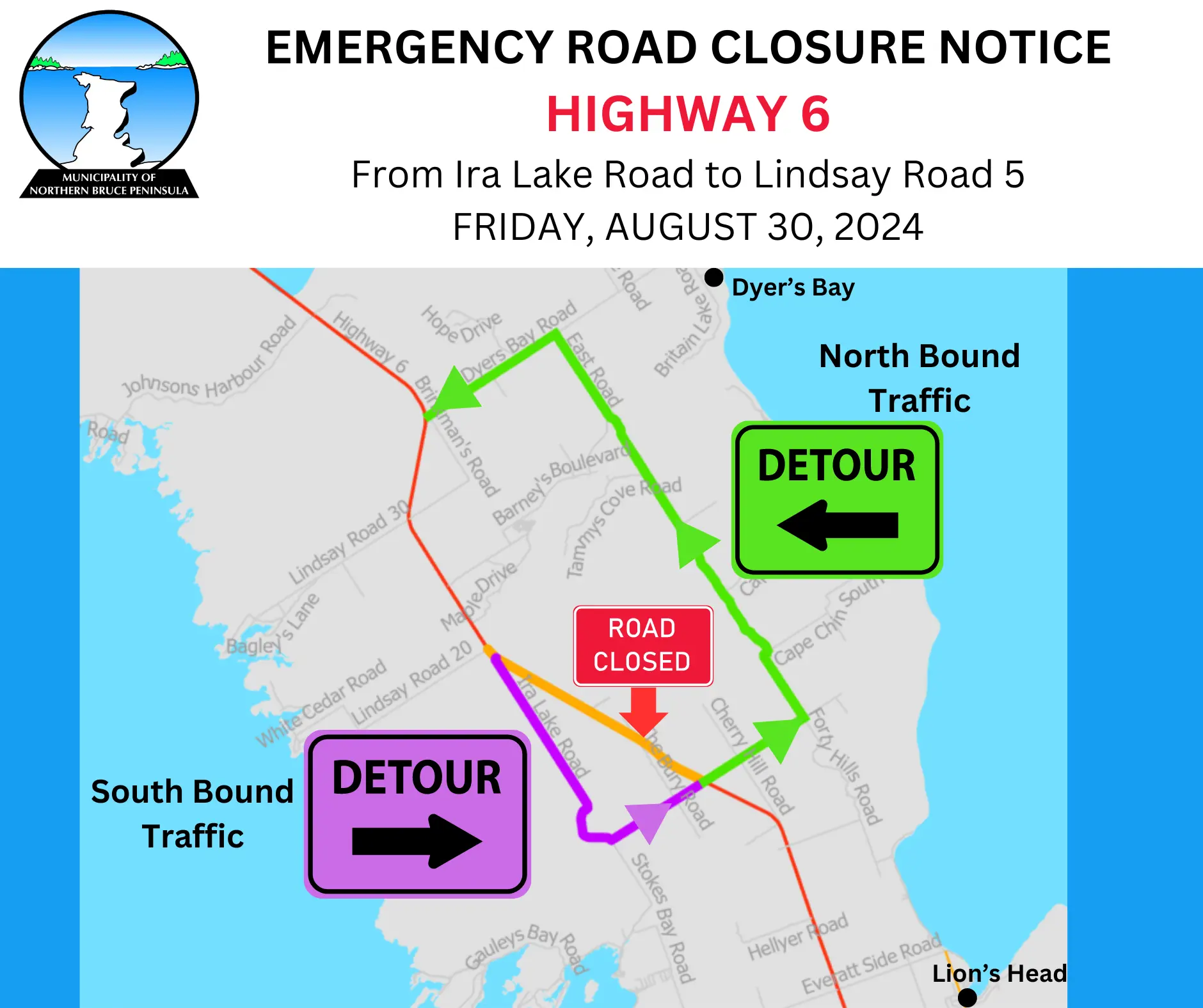Notice of Road Closure - Highway 6 | Municipality of Northern Bruce ...