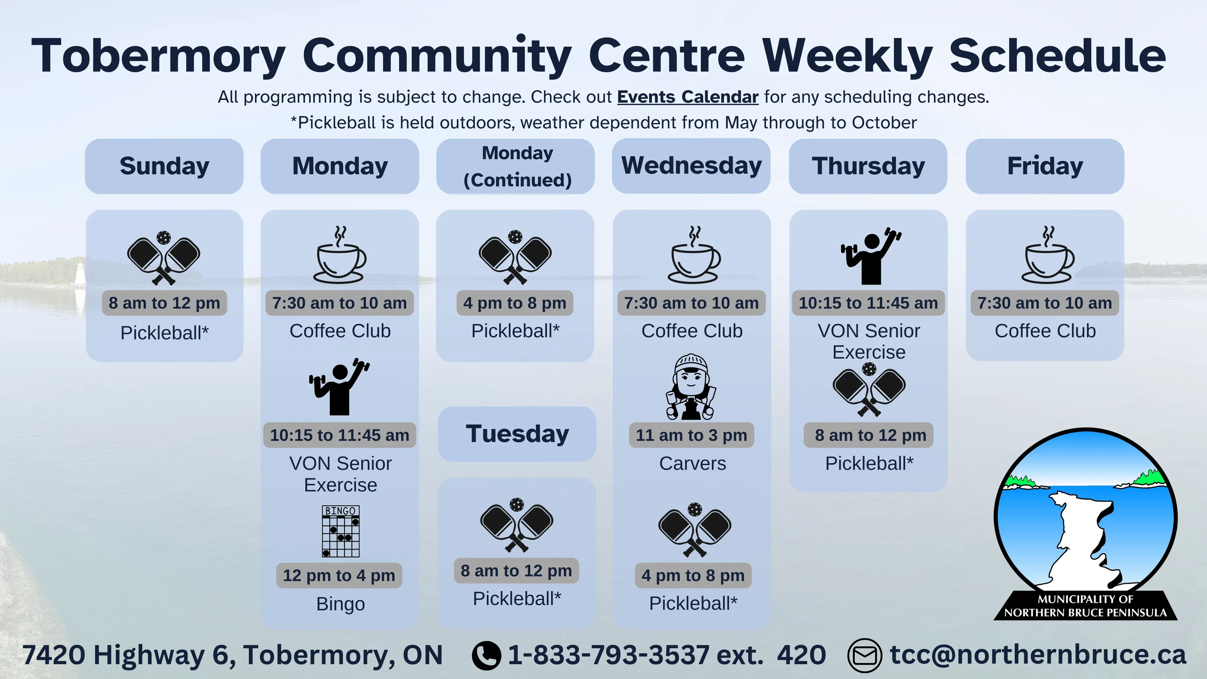 Tobermory Community Center - Spring Schedule | Municipality of Northern ...
