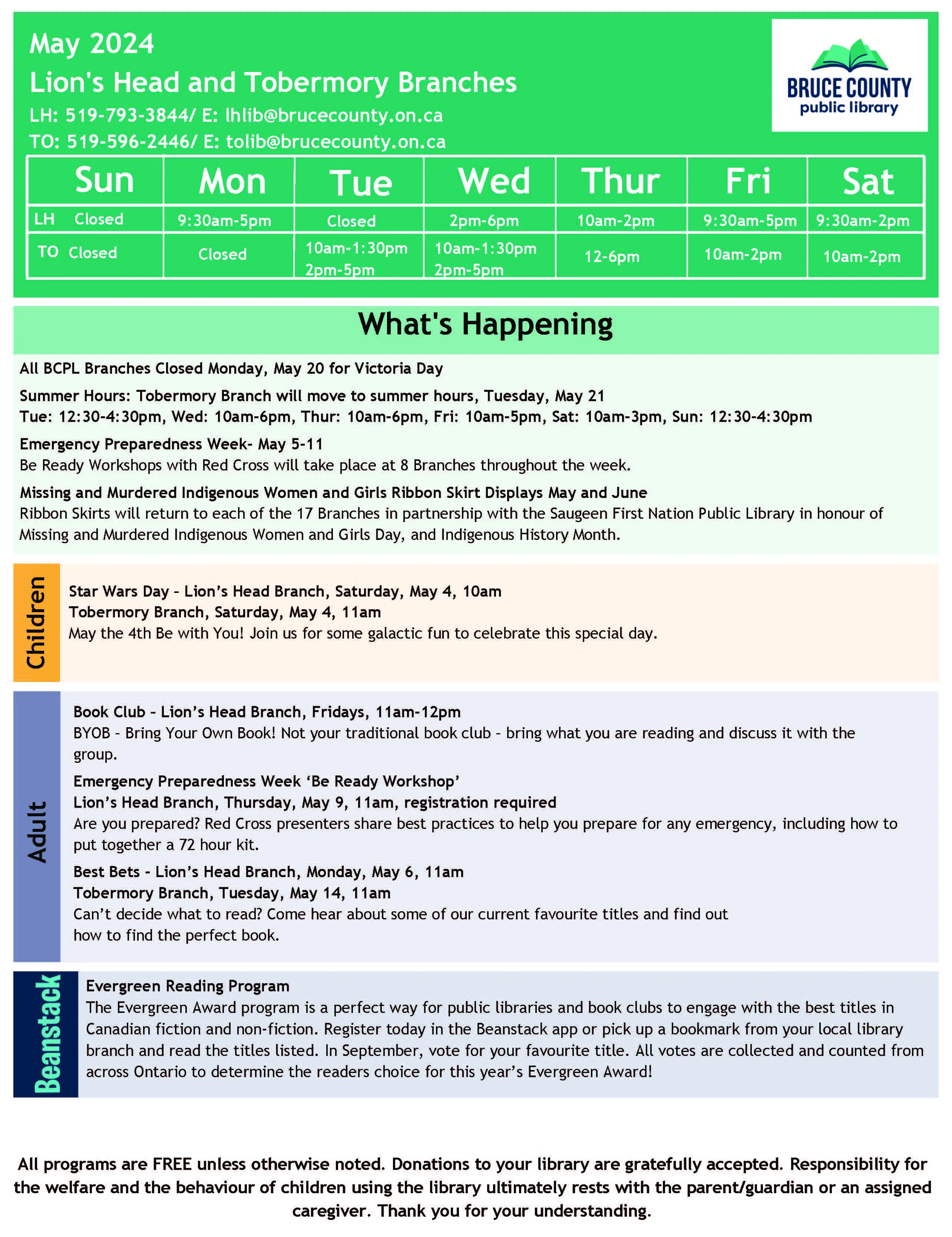 Bruce County Libraries - May Events | Municipality of Northern Bruce ...