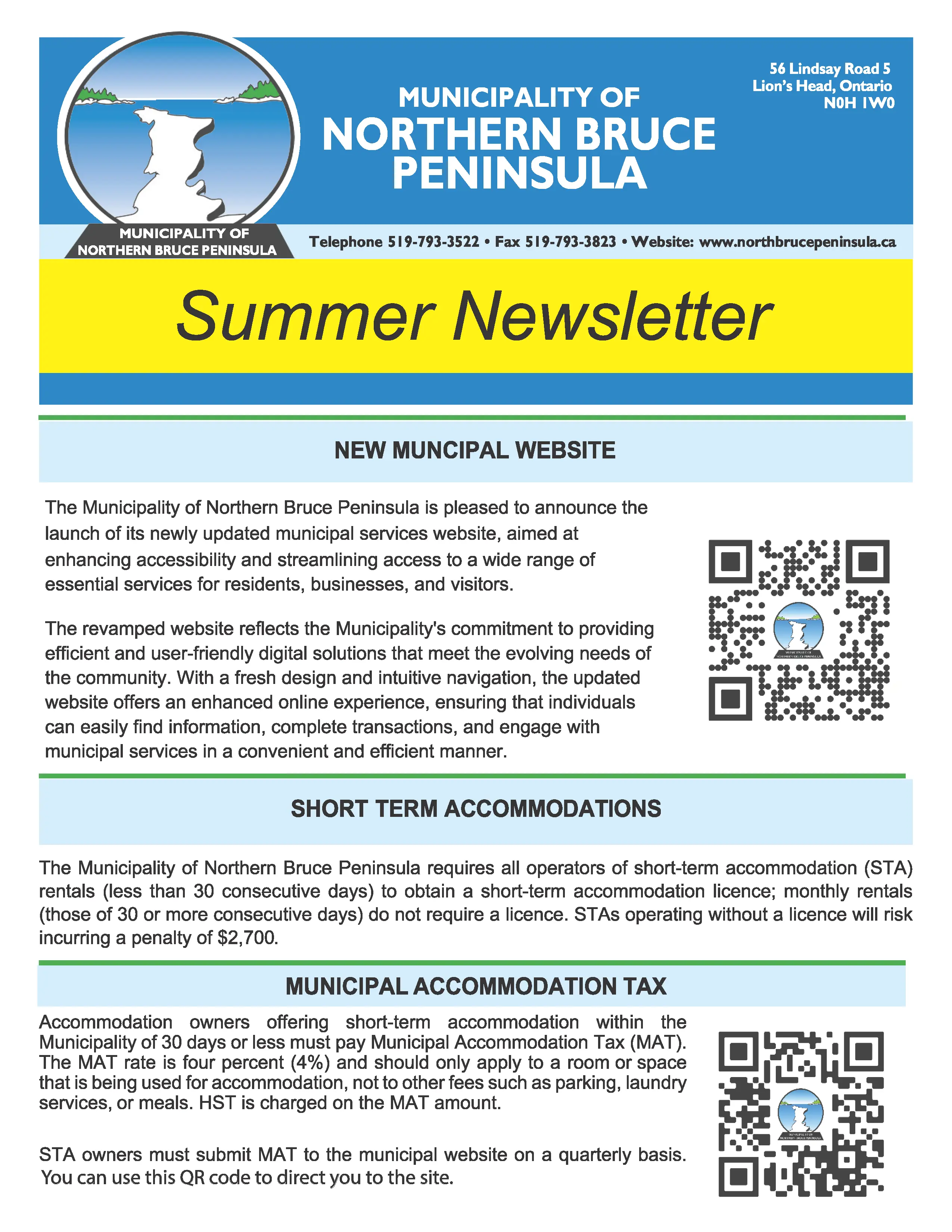 Summer 2023 Newsletter | Municipality of Northern Bruce Peninsula