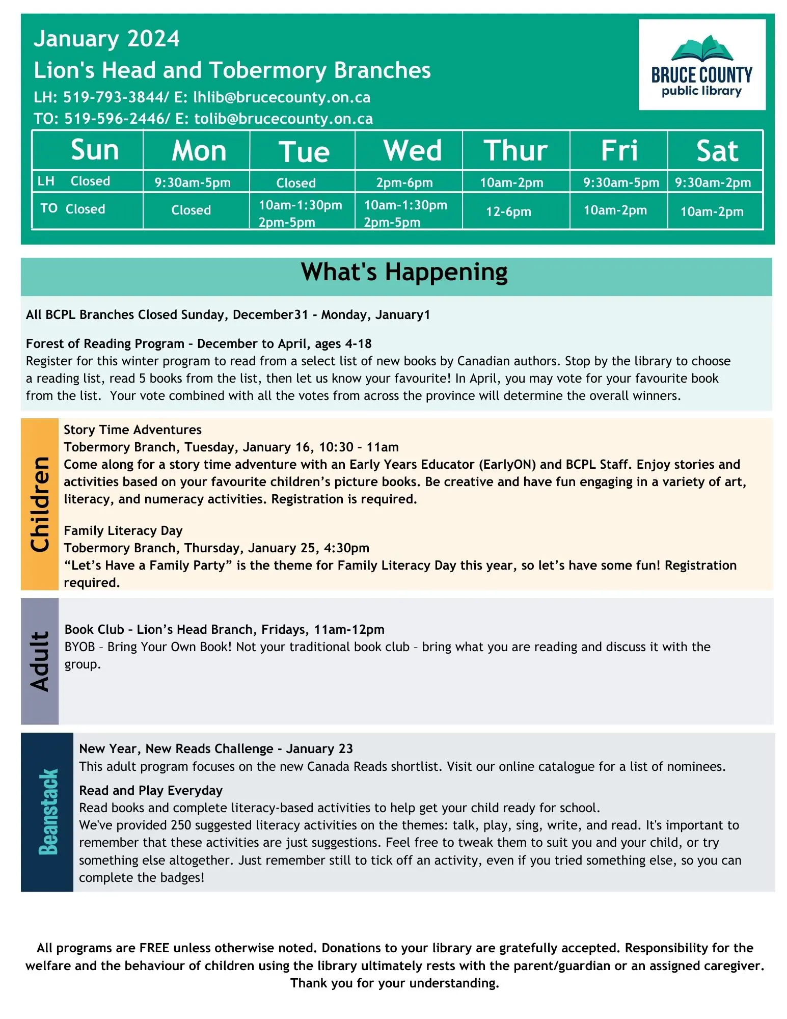 Bruce County Libraries -January Events | Municipality of Northern Bruce ...