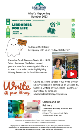 Bruce County Libraries - October Events | Municipality of Northern ...